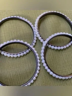 Jewelry | Classic White Pearlaccented Black Bangle Set Women Jewelry ...